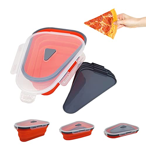 ConeyClare Reusable Pizza Storage Containers with 5 Microwavable Serving Trays, Silicone Lunch Box Expandable & Adjustable for Packing Pizza at Home/Outdoor