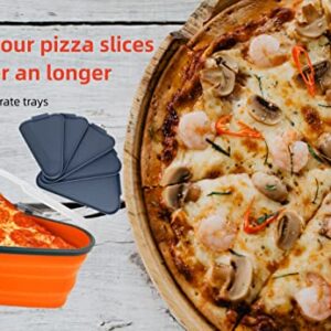 ConeyClare Reusable Pizza Storage Containers with 5 Microwavable Serving Trays, Silicone Lunch Box Expandable & Adjustable for Packing Pizza at Home/Outdoor