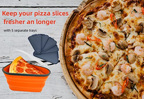 ConeyClare Reusable Pizza Storage Containers with 5 Microwavable Serving Trays, Silicone Lunch Box Expandable & Adjustable for Packing Pizza at Home/Outdoor