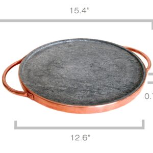 Cookstone 12" soapstone pizza stone with copper handles | Handcrafted from a slab of pure soapstone | Unique, durable and eco-friendly | Non-toxic and Non-stick