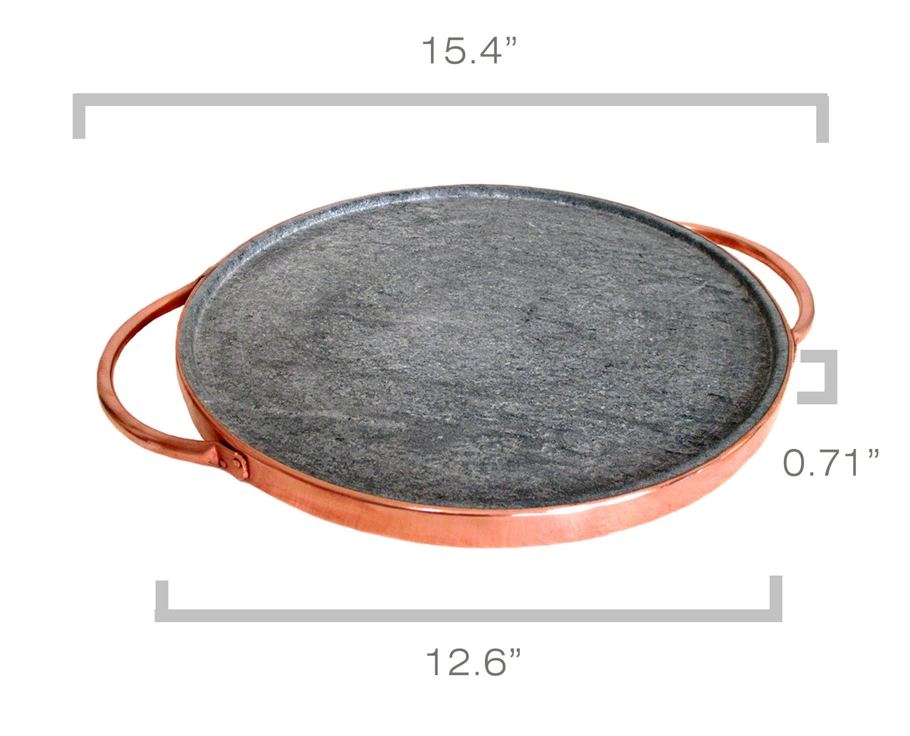 Cookstone 12" soapstone pizza stone with copper handles | Handcrafted from a slab of pure soapstone | Unique, durable and eco-friendly | Non-toxic and Non-stick