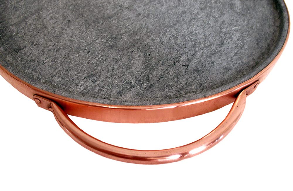 Cookstone 12" soapstone pizza stone with copper handles | Handcrafted from a slab of pure soapstone | Unique, durable and eco-friendly | Non-toxic and Non-stick