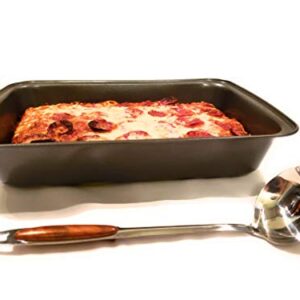 April Supply 9 inch by 14 inch Detroit Style Deep Dish Square Pizza Pan with Sauce Ladle Sicilian Rectangular Bake Dish with Stainless Steel Ladle