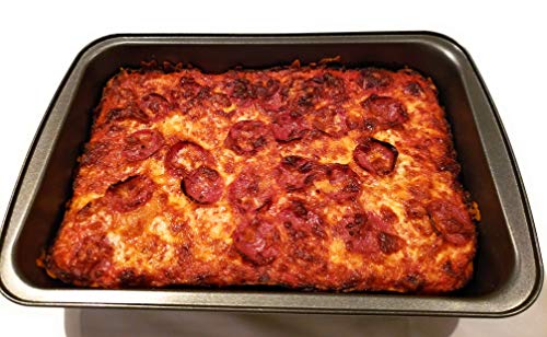 April Supply 9 inch by 14 inch Detroit Style Deep Dish Square Pizza Pan with Sauce Ladle Sicilian Rectangular Bake Dish with Stainless Steel Ladle