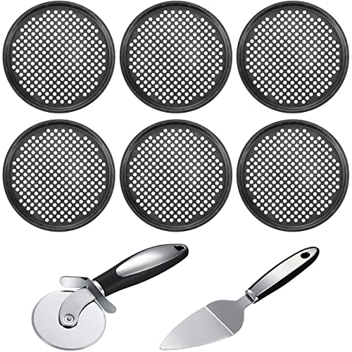 Aoriher 6 Pack 12 Inch Carbon Steel Pizza Pans with Holes, Nonstick, Set of 6, Gray