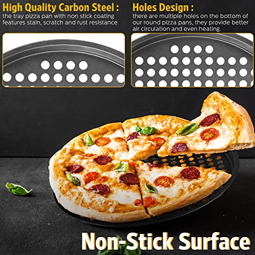 Aoriher 6 Pack 12 Inch Carbon Steel Pizza Pans with Holes, Nonstick, Set of 6, Gray