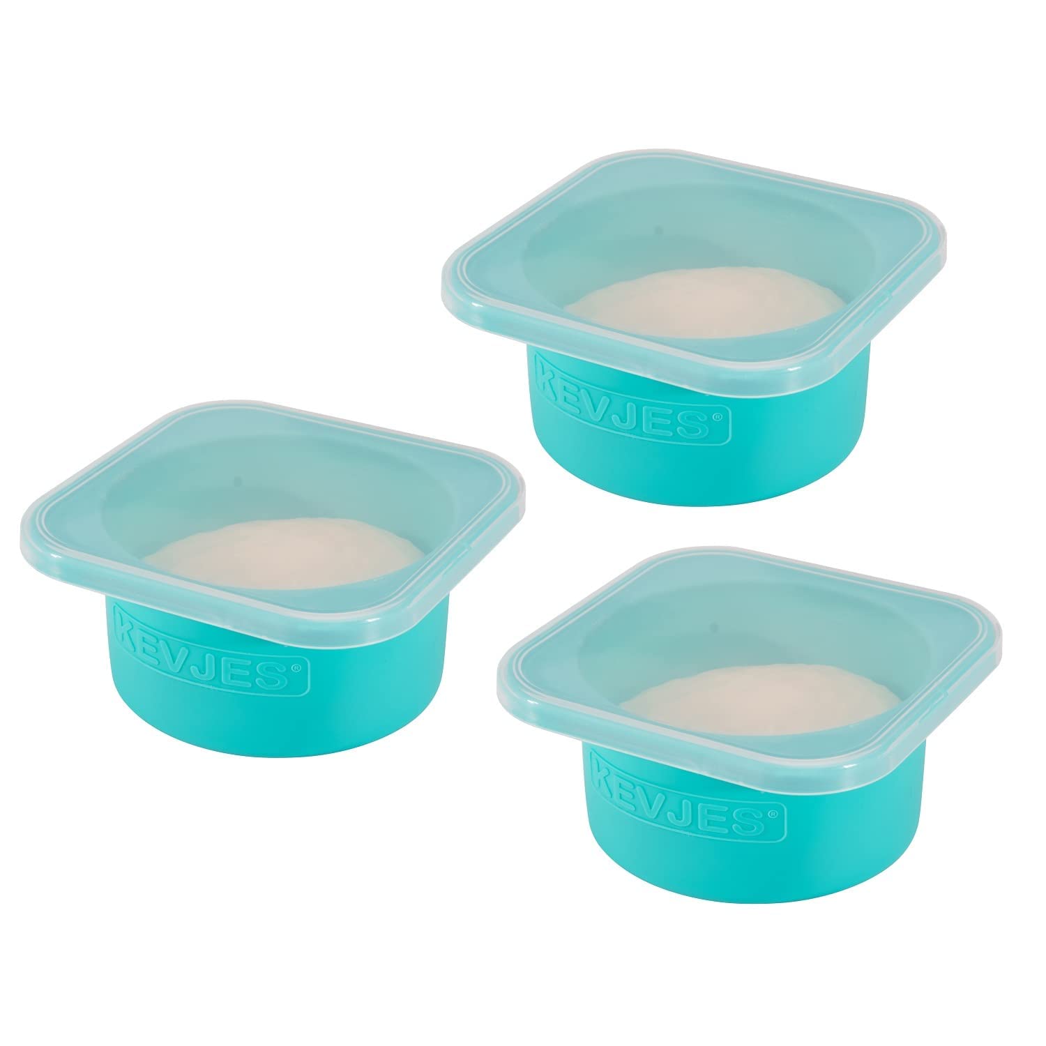 KEVJES Stackable Silicone Artisan Pizza Dough Proofing Proving Containers with Lids-3 pack-500ml portion (Blue)