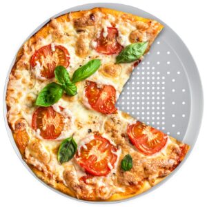 suice nonstick pizza pan with holes 10 inch, aluminum alloy pizza pan for oven round pizza tray, 1pc pizza baking sheet for baking crispy pizzas, durable perforated pizza bakeware for oven use -silver