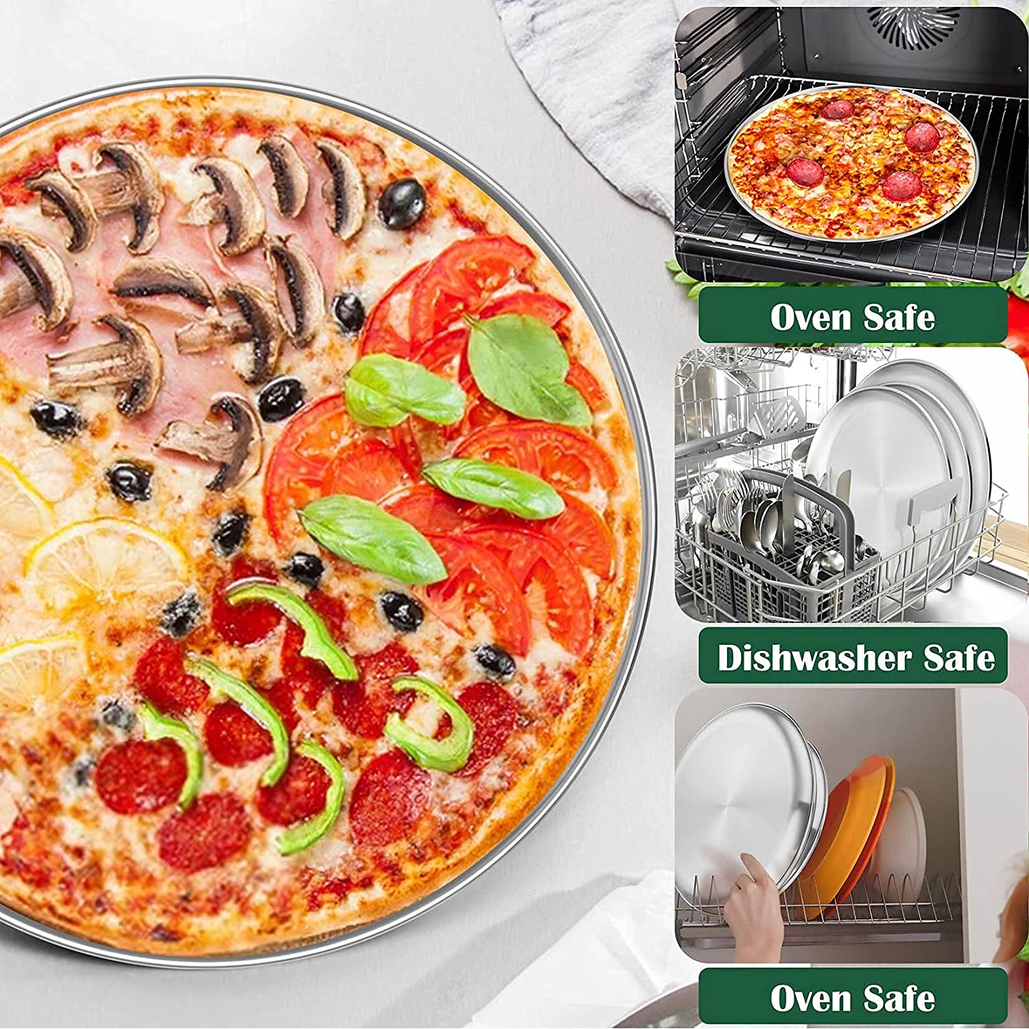 HOHUNGF Small Round Pizza Pan Set 2 Stainless Steel Pizza Tray, Round Pizza Plate For Pie Cookie Pizza Cake, Non Toxic & Heavy Duty, Brushed Finish & Easy Clean & Diameter 10.3 Inch