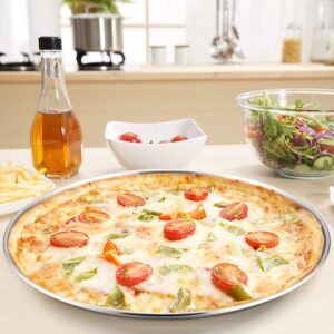 HOHUNGF Small Round Pizza Pan Set 2 Stainless Steel Pizza Tray, Round Pizza Plate For Pie Cookie Pizza Cake, Non Toxic & Heavy Duty, Brushed Finish & Easy Clean & Diameter 10.3 Inch