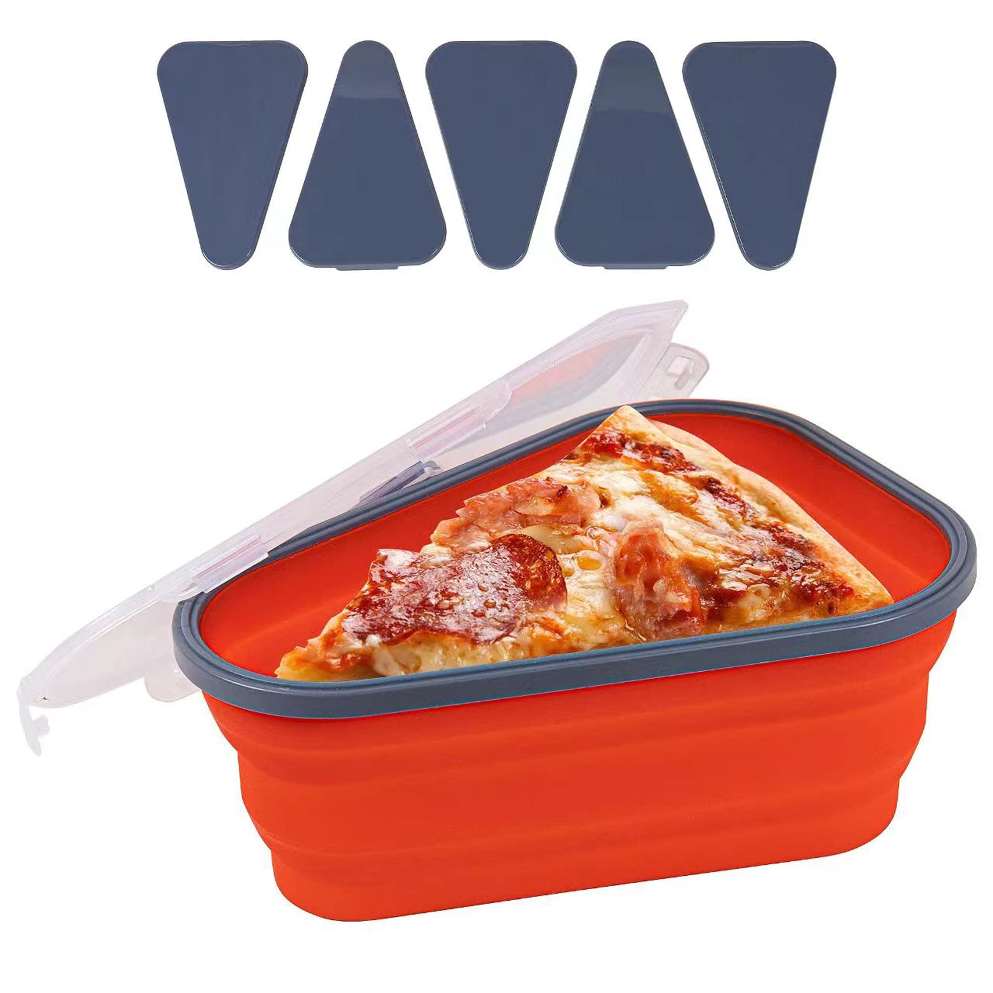 TYLEN PRO™ Pizza Storage Container - Pizza Slice Storage Container Collapsible with Silicone Ring - Pizza Container Expandable - Reusable Pizza Box Dishwasher Safe with 5 Pizza Plates -Microwave Safe