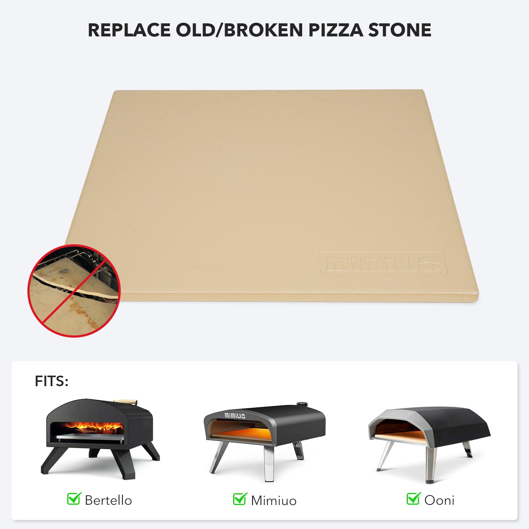 Mimiuo Pizza Stone for Oven and BBQ Grill, 13 inch Square Bread Baking Stone, Heavy Duty Large Ceramic Pizza Pan for Baking Pie Cookie and Cheese