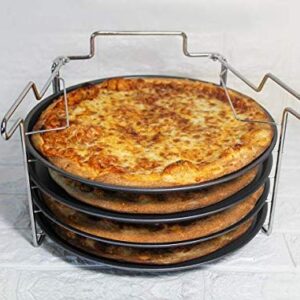 Tredoni 4 Tier Pizza Baking Tray 29cm Non-Stick + Stainless Steel Oven Rack Stand, Aluminum Pizza Serving Plates - PFOA Free