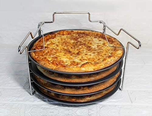 Tredoni 4 Tier Pizza Baking Tray 29cm Non-Stick + Stainless Steel Oven Rack Stand, Aluminum Pizza Serving Plates - PFOA Free