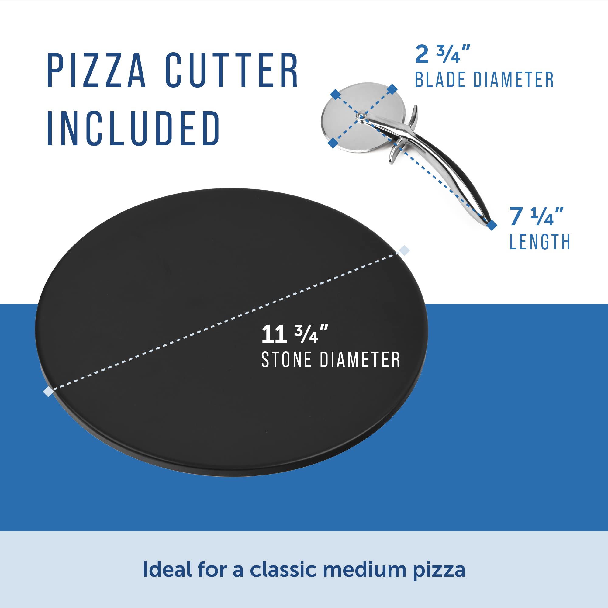 4-Pack Ceramic Pizza Stones - Make Restaurant-Quality Pizza Right at Home - Easy to Use - Durable up to 500℉ - 100% Black Cordierite - 11.75” Diameter