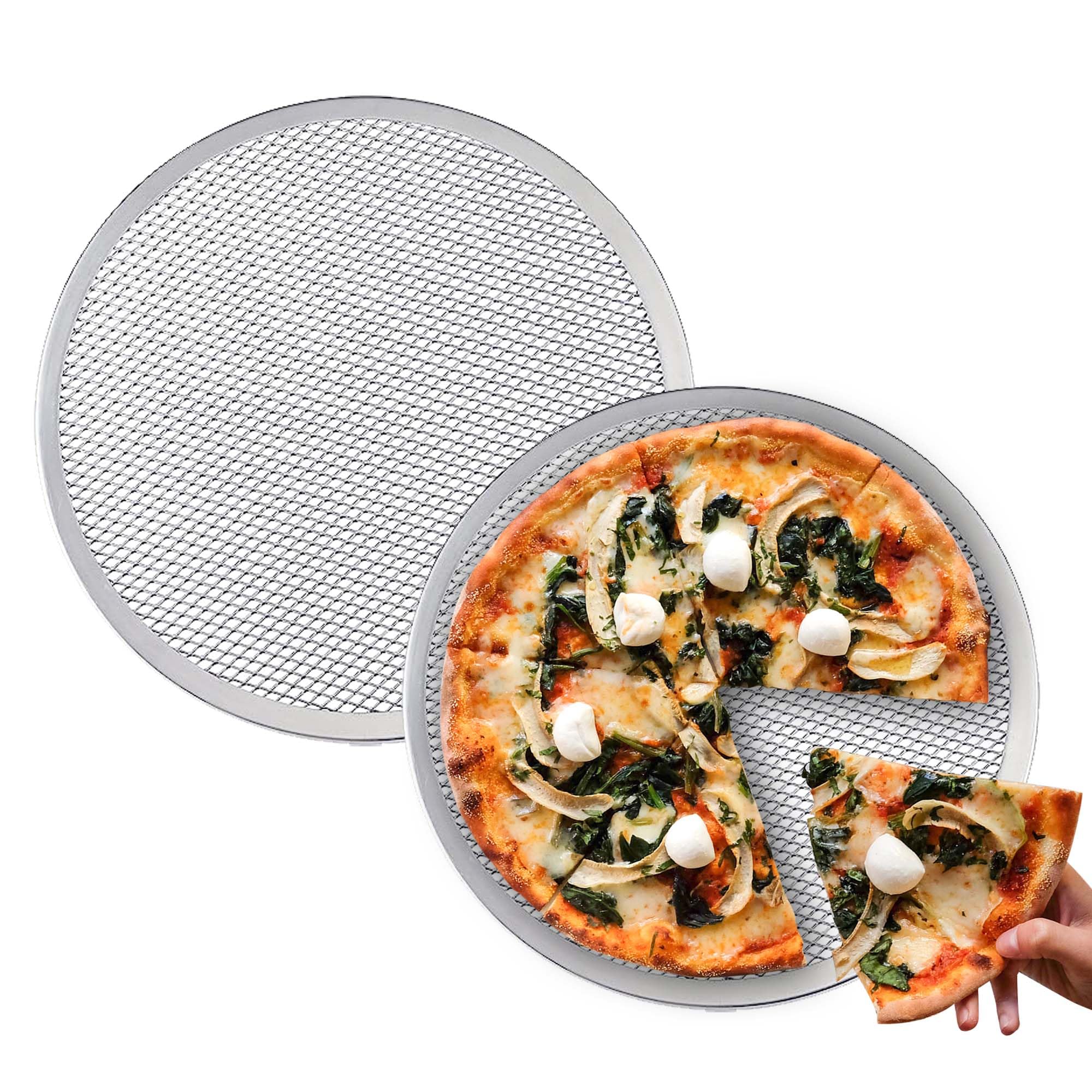 YEUIKERR 2 Pack Pizza Screen,12 Inch Non-Stick Bakeware Baking Screen, Aluminum Pizza Pan with Holes Pizza Mesh, Seamless