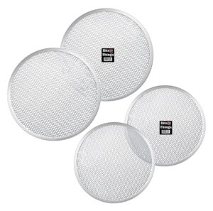 bits n things pizza screen 12 inch + 10 inch seamless round, 4 pack aluminum mesh pizza screen (2 each size), baking tray for home kitchen restaurant