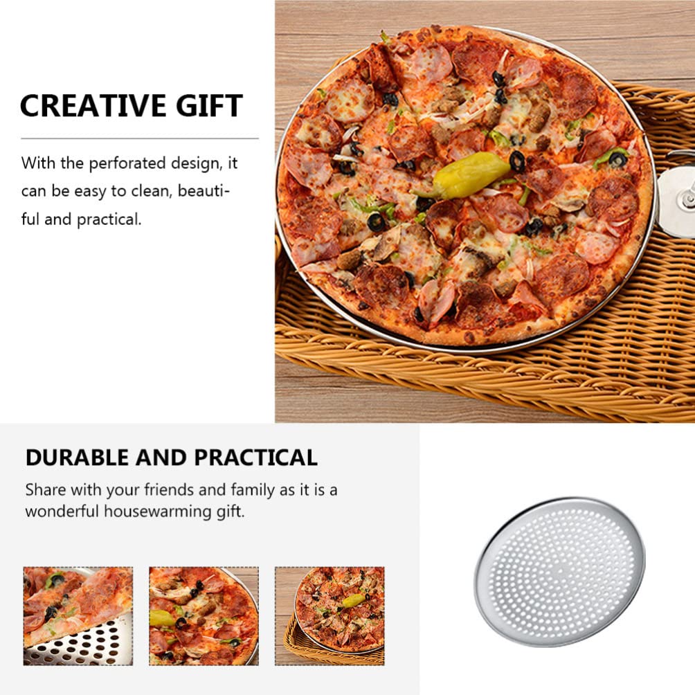 Zerodeko Stainless steel Pizza Pan Round Perforated Pizza Tray Pizza Baking Pan Pizza Serving Tray Crisper Pan with Holes for Oven Baking Supplies 9inch