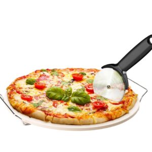 Chef's Star 15 Inch Ceramic Pizza Stone for Oven, Outdoor and Indoor Chrome Plated Serving Rack Pizza Pan with Pizza Cutter