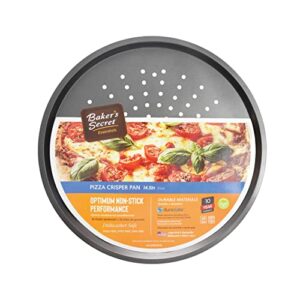 baker's secret pizza pan for oven, 14.5" nonstick carbon steel pizza crisper baking pan, nonstick food-grade coating for easy release oven baking