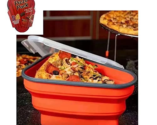 ROMEBLY Pizza Storage Container MULTI-FUNCTIONAL Perfect Pizza Pack a Box with 5 with MICROWABLE Trays and Lid 100% ,BPA ,FDA FREE,MICROWABLE,DISHWASHER SAFE,Red Pizza Box FORDABLE,Pizza Container