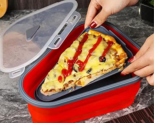 ROMEBLY Pizza Storage Container MULTI-FUNCTIONAL Perfect Pizza Pack a Box with 5 with MICROWABLE Trays and Lid 100% ,BPA ,FDA FREE,MICROWABLE,DISHWASHER SAFE,Red Pizza Box FORDABLE,Pizza Container