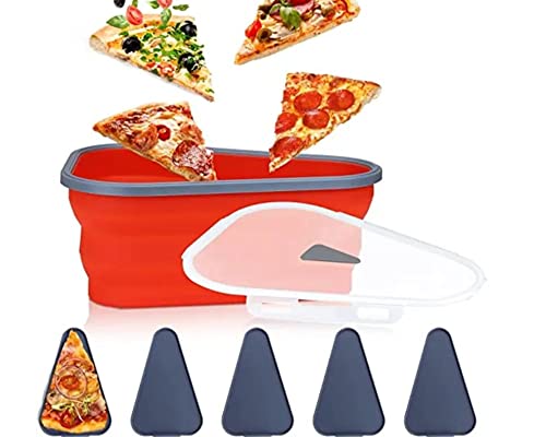 ROMEBLY Pizza Storage Container MULTI-FUNCTIONAL Perfect Pizza Pack a Box with 5 with MICROWABLE Trays and Lid 100% ,BPA ,FDA FREE,MICROWABLE,DISHWASHER SAFE,Red Pizza Box FORDABLE,Pizza Container