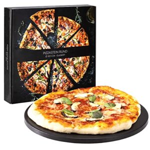 navaris round pizza stone for baking - glazed cordierite stone plate for bbq grill oven - cook serve bread cheese - incl. recipe book - 12" diameter