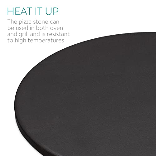 Navaris Round Pizza Stone for Baking - Glazed Cordierite Stone Plate for BBQ Grill Oven - Cook Serve Bread Cheese - Incl. Recipe Book - 12" Diameter