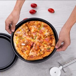 1PC Bakeware Pizza Pan,Stainless Steel Round Pizza Pan Tray Carbon Steel Non-Stick Oven Pizza Plate Pan for Kitchen Bakeware Cooking Tool,8 inch