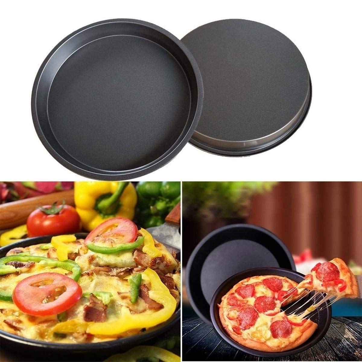 1PC Bakeware Pizza Pan,Stainless Steel Round Pizza Pan Tray Carbon Steel Non-Stick Oven Pizza Plate Pan for Kitchen Bakeware Cooking Tool,8 inch