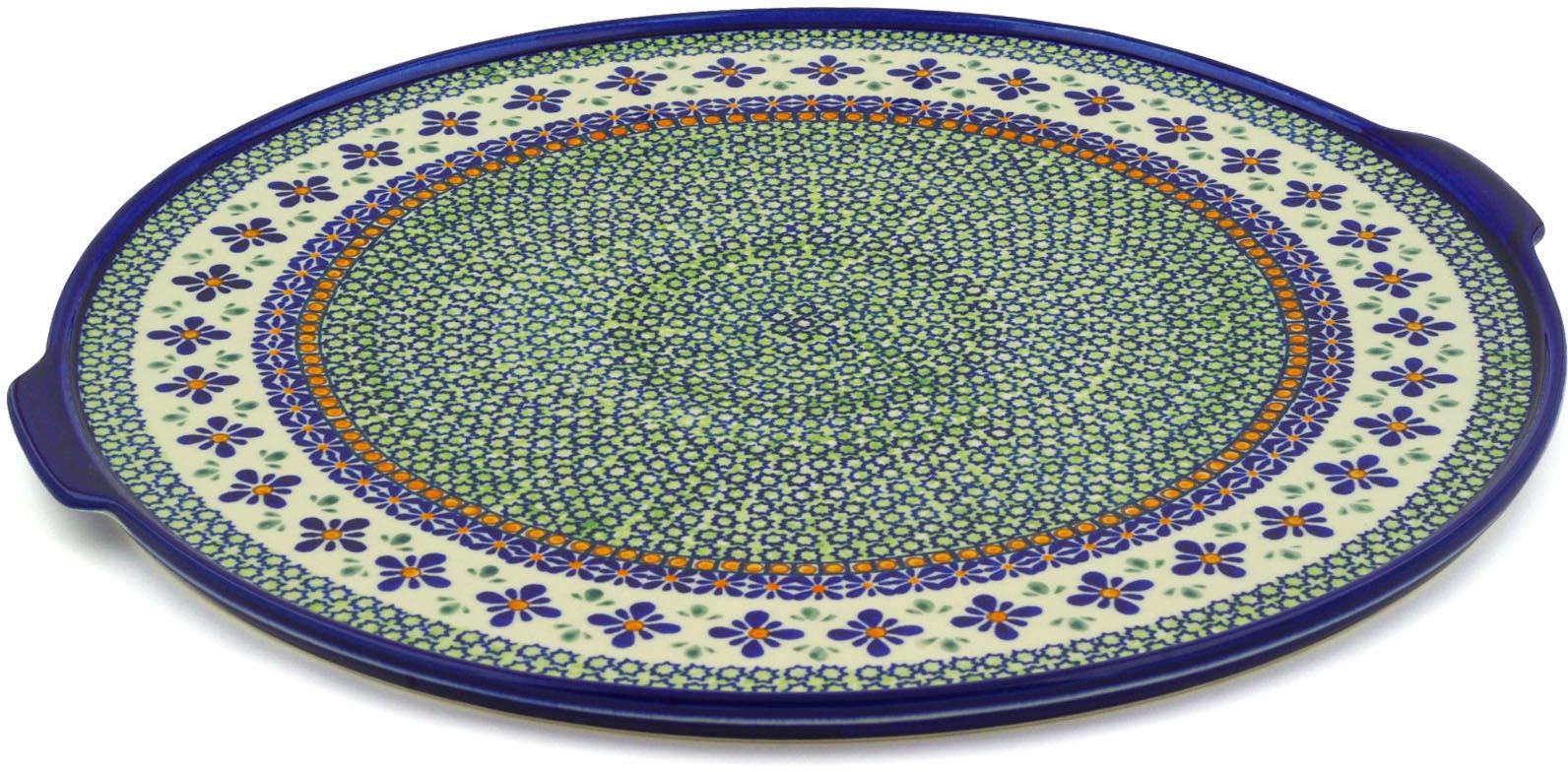 Polish Pottery Pizza Plate 17-inch Gingham Flowers