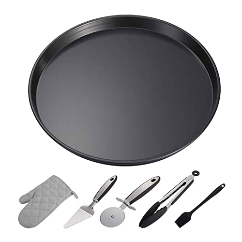 Pizza Pan Set Carbon Steel for Oven, 14 inch Nonstick Pizza Pan with tools,6 in 1 for Home Baking Kitchen Oven Restaurant