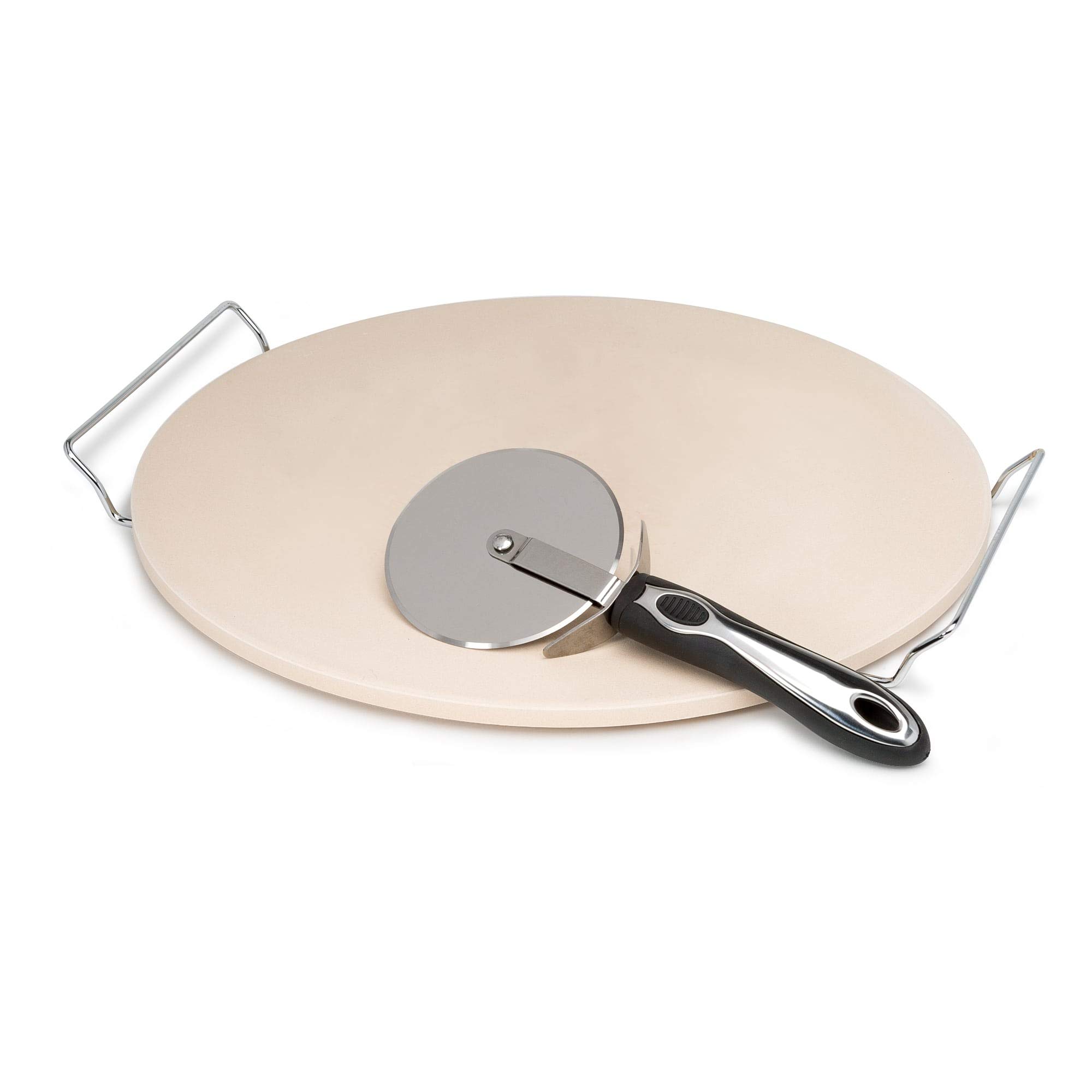 Laroma Baking Stone Set, 15-Inch Includes Serving Rack and Pizza Cutter Wheel, 15 Inches, Beige