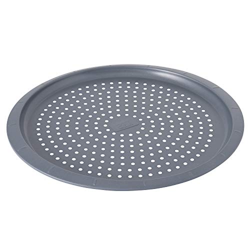 Berghoff GEM Non-stick Carbon Steel Round 14.5" Perforated Pizza Pan 1.1 qt., Ferno-Green, Non-Toxic coating, Even Baking, Portion Control Grid Lines