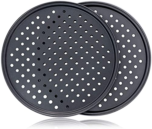 Lemengtree Pizza Pans,Baking Tray Perforated Pizza Plate Nonstick Carbon Steel Pizza Pan, Pizza Tray Round with Holes for Oven (2pc-12.5 inch with Holes)