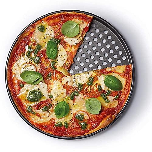 Lemengtree Pizza Pans,Baking Tray Perforated Pizza Plate Nonstick Carbon Steel Pizza Pan, Pizza Tray Round with Holes for Oven (2pc-12.5 inch with Holes)