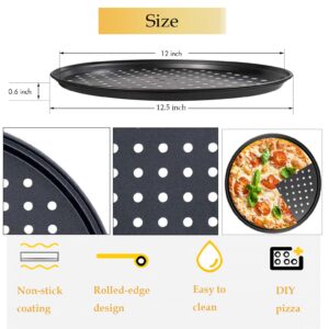 Lemengtree Pizza Pans,Baking Tray Perforated Pizza Plate Nonstick Carbon Steel Pizza Pan, Pizza Tray Round with Holes for Oven (2pc-12.5 inch with Holes)