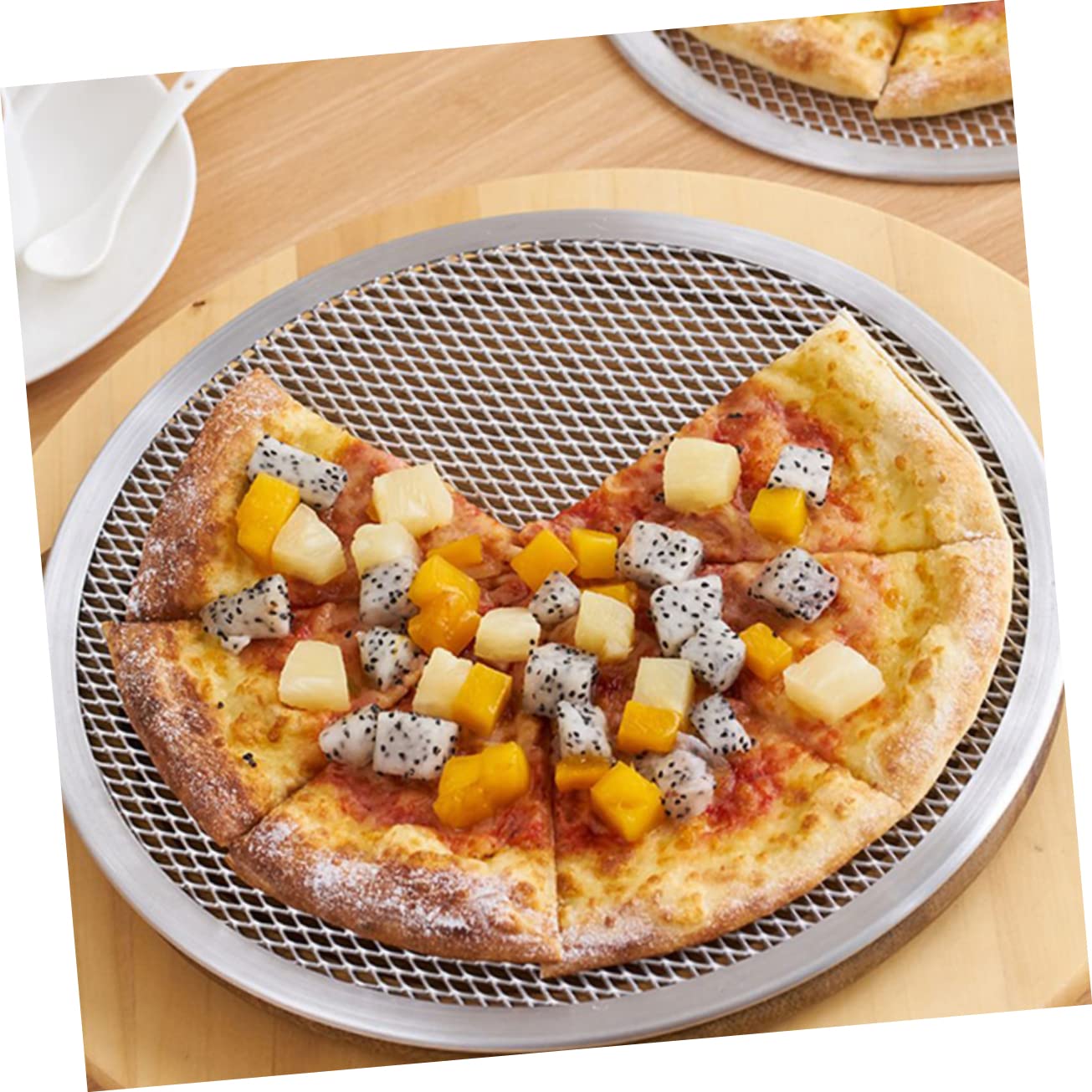 Mobestech Round Grill Pan Non- Sticky Pizza Nonstick Bakeware Pizza Wire Mesh Rack Pizza Bakeware Pizza Mesh Screen Round Baking Pan Pizza Baking Plate Aluminum With Hole Cookie Plate