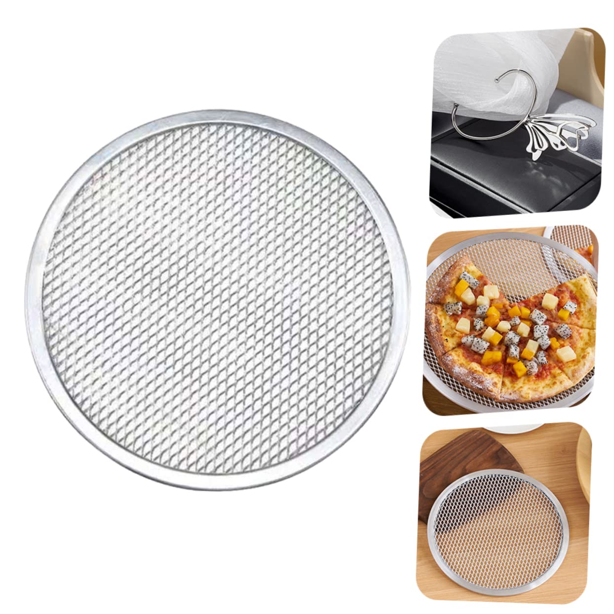 Mobestech Round Grill Pan Non- Sticky Pizza Nonstick Bakeware Pizza Wire Mesh Rack Pizza Bakeware Pizza Mesh Screen Round Baking Pan Pizza Baking Plate Aluminum With Hole Cookie Plate