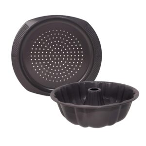 SAVEUR SELECTS Pizza and Fluted Tube Pan Bakeware Set, Non-stick, Warp-resistant Carbon Steel, Dishwasher Safe, Artisan Series