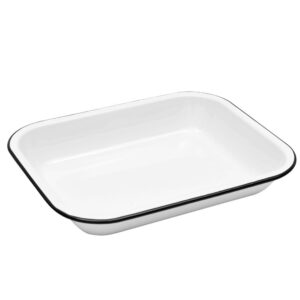 enamelware small open roaster, 11.5 x 9.25 inches, vintage white/black (single)