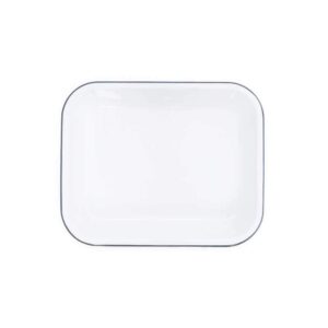 enamelware large open roaster, 13 x 10 inches, vintage white/grey