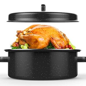 Roasting Pan with Lid, Enamel Oval Turkey Roaster Pan Black Covered Oval Roaster Pan for Turkey Small Chicken Barbucue and Sweet Potato