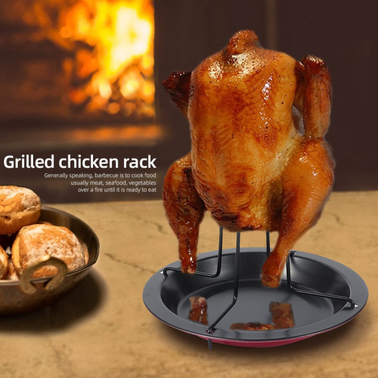 Yuecoom Roast Chicken Dish, Chicken Roasting Rack, Non-Stick Vertical Chicken Cooking Grill Rack with Pan Roasting BBQ Party Roaster Tray