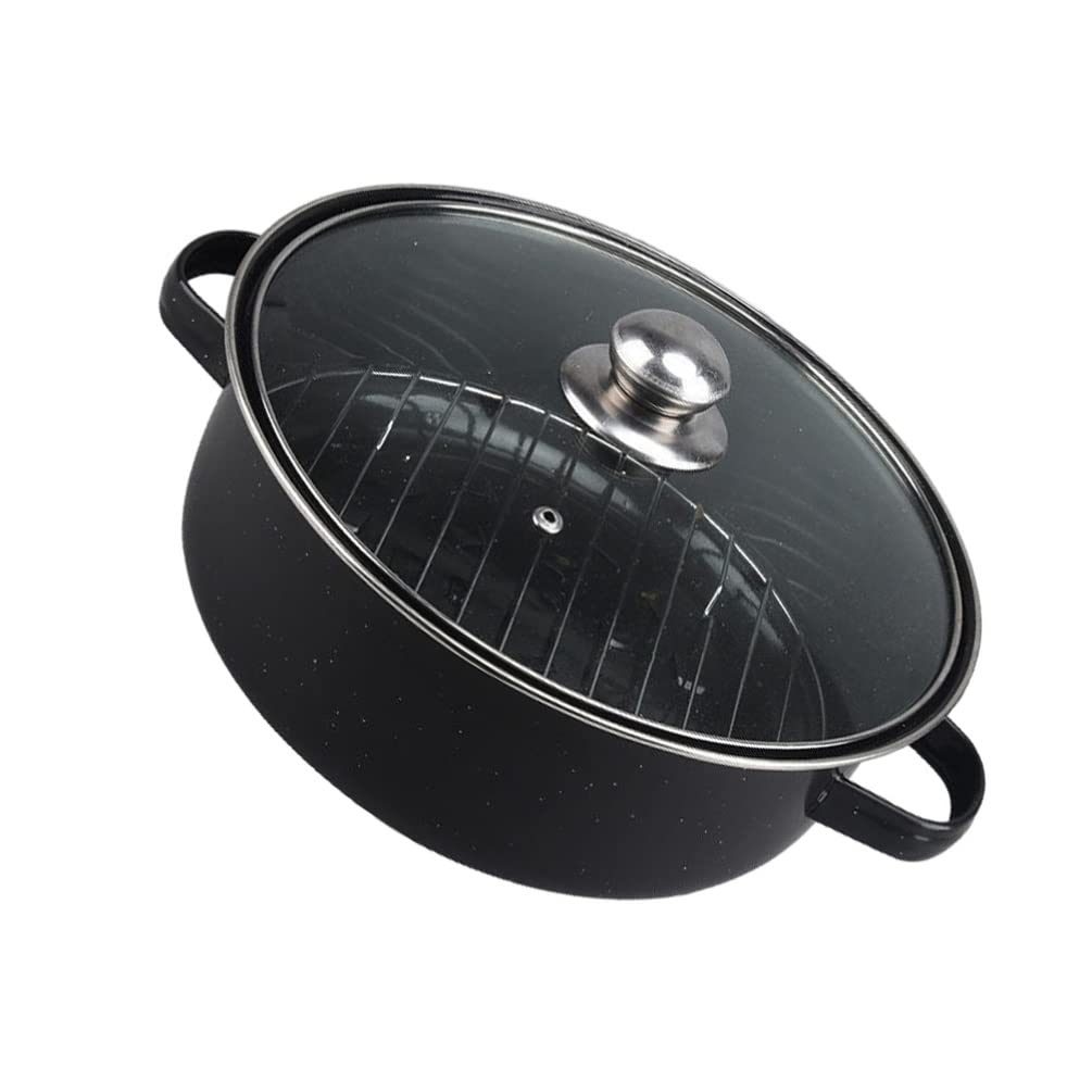 Toyvian Roaster Roasting Pan Cast Iron: Turkey Roaster Pan with Rack and Lid Baking Roasting Pan 1 Set 26CM