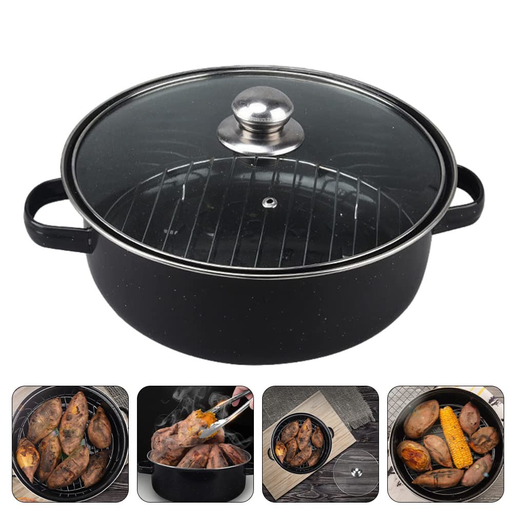 Toyvian Roaster Roasting Pan Cast Iron: Turkey Roaster Pan with Rack and Lid Baking Roasting Pan 1 Set 26CM