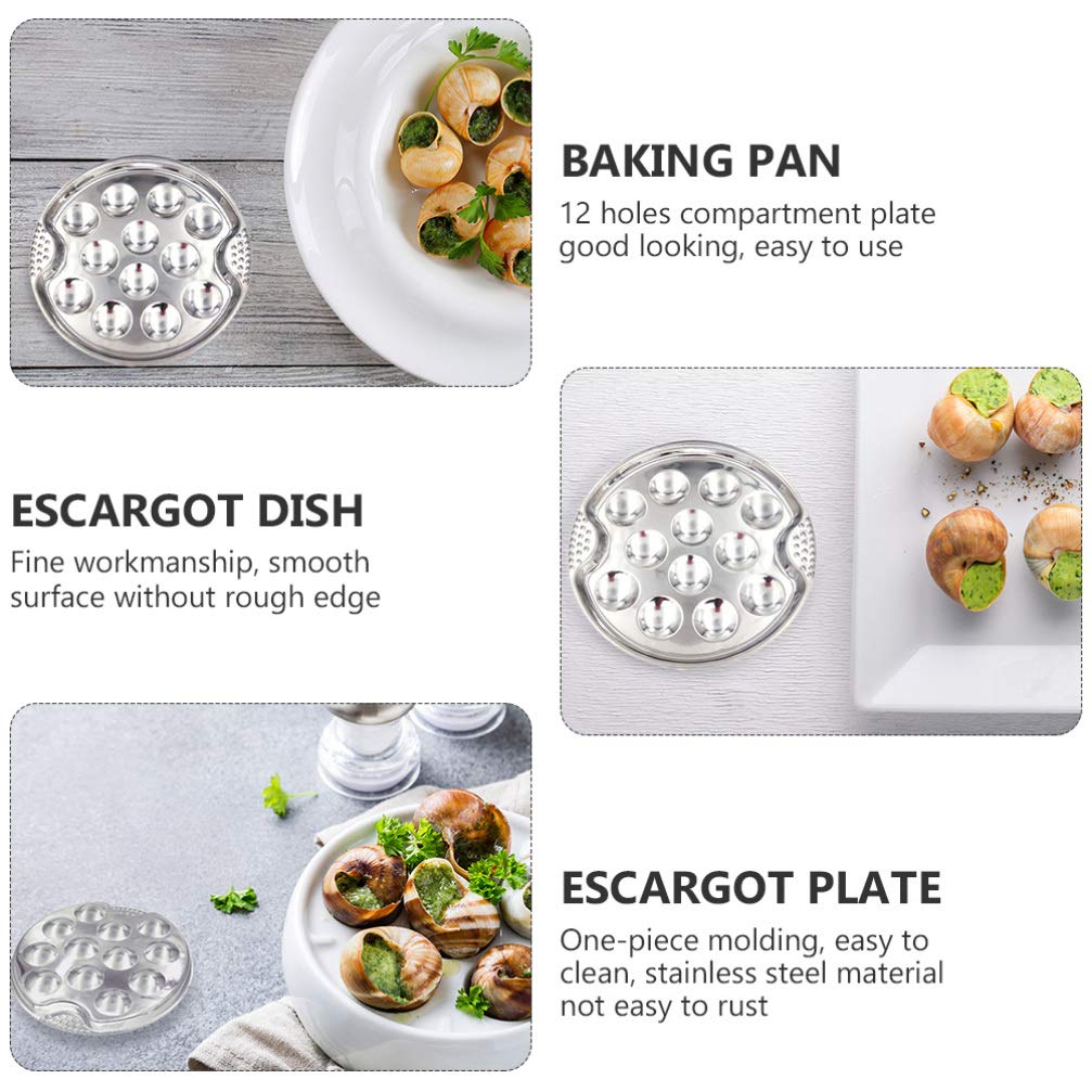 Hemoton 2pcs Stainless Steel Snail Mushroom Escargot Plate Dishes Escargot Round Baking Dish Escargot Dining Set with 12 Compartment Holes for Escargot Conch Snail Bake Pan