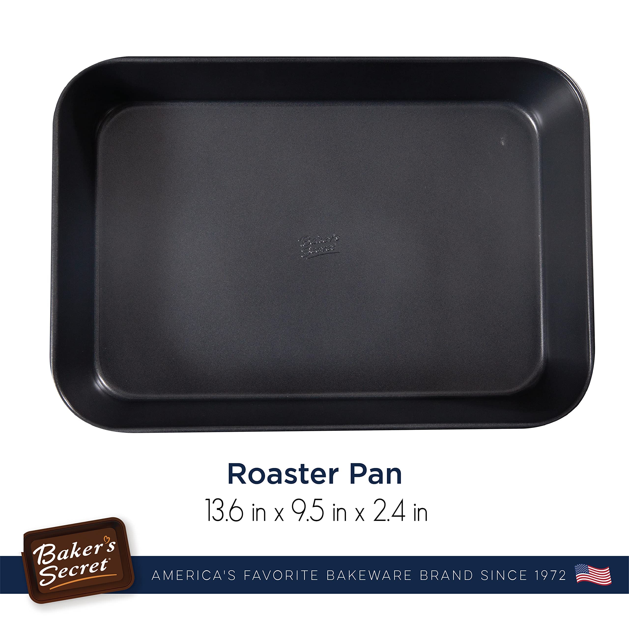 Baker's Secret Nonstick Roaster Pan 15" x 9" Curved Corners, 0.9mmm Thick Carbon Steel Oven Roasting Pan 2 Layers Food-Grade Coating, Non-stick Pan, Cookware Accessories - Advanced Collection