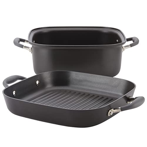 Anolon Advanced Hard Anodized Nonstick Grill Pan / Griddle and Roaster - 11 Inch, Gray